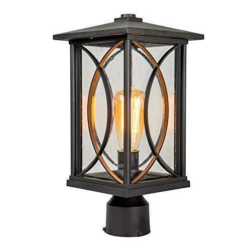 JETIMA Outdoor Post Light Black Finish Waterproof Pole Lantern Lighting Fixture with Tempered Clear Seeded Glass for Patio, Garden, Yard, Balcony, Pathway