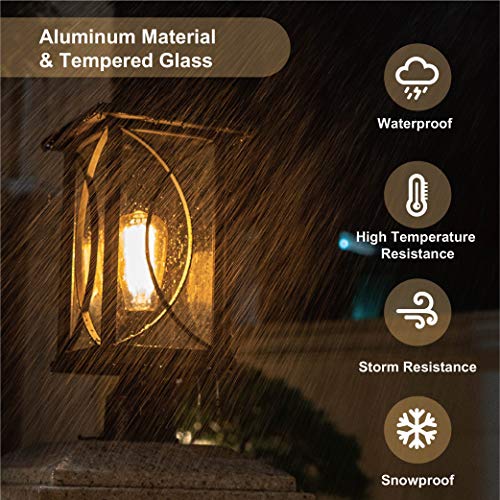 JETIMA Outdoor Post Light Black Finish Waterproof Pole Lantern Lighting Fixture with Tempered Clear Seeded Glass for Patio, Garden, Yard, Balcony, Pathway