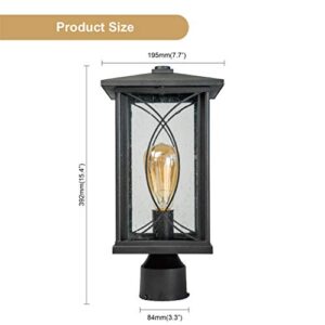 JETIMA Outdoor Post Light Black Finish Waterproof Pole Lantern Lighting Fixture with Tempered Clear Seeded Glass for Patio, Garden, Yard, Balcony, Pathway