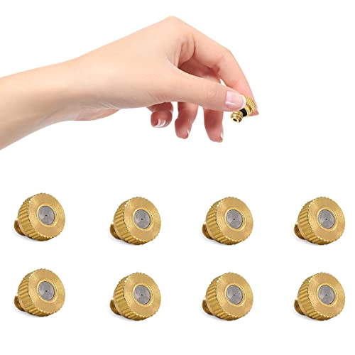 Misting Nozzles for Patio Outside Mister, Brass Nozzle for Misters Outdoor Cooling System. Mist Parts Accessories. Garden Hose Sprayer Nozzles Replacement Head. 0.016" Orifice (0.4 Mm) 10/24 Unc 8Pcs.