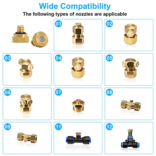 Misting Nozzles for Patio Outside Mister, Brass Nozzle for Misters Outdoor Cooling System. Mist Parts Accessories. Garden Hose Sprayer Nozzles Replacement Head. 0.016" Orifice (0.4 Mm) 10/24 Unc 8Pcs.