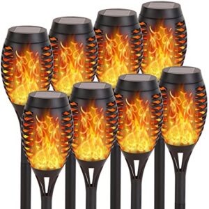 upgraded solar outdoor lights, 8 pack solar torches lights with flickering flame for garden decor, mini solar landscape lights outdoor waterproof for pathway, porch, yard christmas decoration(yellow)