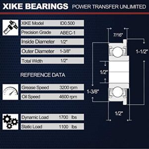 XiKe 4 Pack Flanged Ball Bearings 1/2" x 1-3/8" x 1/2" inch. Be Applicable Lawn Mower, Wheelbarrows, Carts & Hand Trucks Wheel Hub.