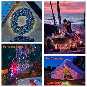 QITONG Solar Fairy Lights Outdoor Waterproof, 2 Pack Each 33ft 100 LED Solar String Lights Multicolor, 8 Modes Silver Wire Solar Mini Twinkle Lights