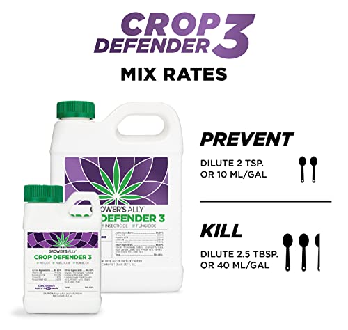 Grower's Ally Crop Defender 3 | Natural, Safe & Organic Insecticide & Fungicide Control for Plants - Powdery Mildew, Spider Mites & Russet Mite Killer – 24 oz Ready-to-Use, OMRI Listed