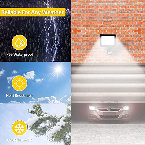 DLLT 30W LED Plug in Motion Sensor Lights Outdoor, 2400LM Flood Light Motion Detected Spotlight, IP66 Waterproof Exterior Security Light for Garage/Yard/Garden/Driveway/Front Door, 6000K White Light