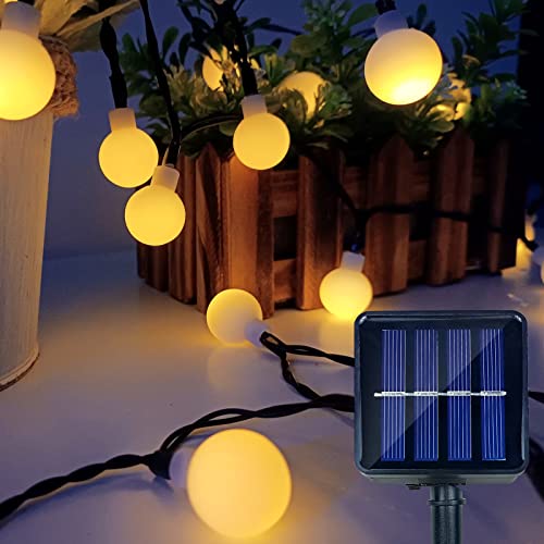 Solar Globe Fairy Lights 100 LED Balls Warm White 33Ft Outdoor Decoration Waterproof with 8 Lighting Modes, Solar Powered Patio String Lights for Garden Yard Porch Wedding Home Party Christmas Decor