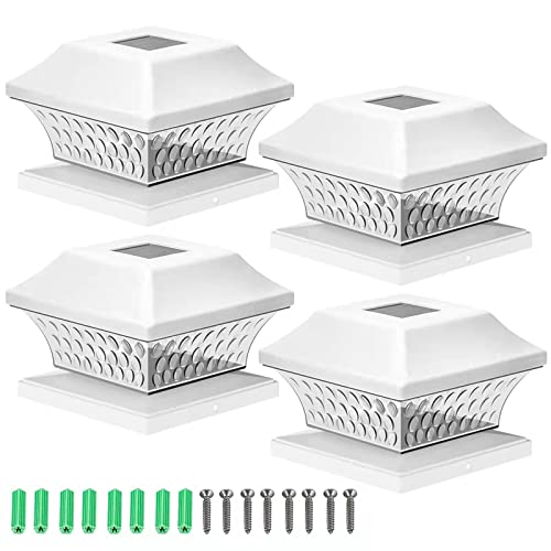 SUNWIND Solar Post Cap Lights Outdoor- 4 Pack LED Fence Post Lights for Wooden Posts Warm White Waterproof for Deck, Patio or Garden Decoration (White)