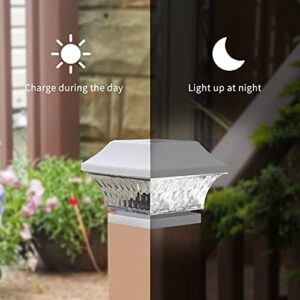 SUNWIND Solar Post Cap Lights Outdoor- 4 Pack LED Fence Post Lights for Wooden Posts Warm White Waterproof for Deck, Patio or Garden Decoration (White)