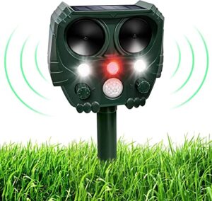 ultrasonic animal repeller outdoor waterproof solar animal deterrent with motion sensor and flashing lights, farm garden yard repellent for cat rodent squirrel dog rabbit raccoon skunk fox deer etc