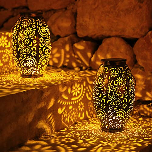 Solar Lanterns Outdoor Waterproof Hanging - OxyLED 2 Pack Decorative Lantern Lights Solar Powered with Handle Metal for Garden Outside Table Patio Porch Yard Decor Christmas