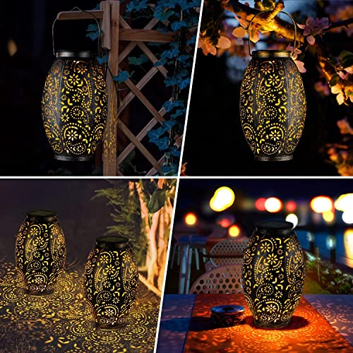 Solar Lanterns Outdoor Waterproof Hanging - OxyLED 2 Pack Decorative Lantern Lights Solar Powered with Handle Metal for Garden Outside Table Patio Porch Yard Decor Christmas