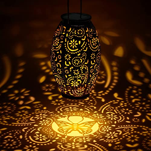 Solar Lanterns Outdoor Waterproof Hanging - OxyLED 2 Pack Decorative Lantern Lights Solar Powered with Handle Metal for Garden Outside Table Patio Porch Yard Decor Christmas