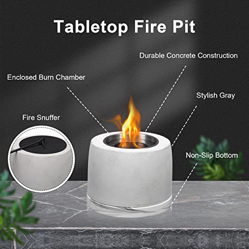 Tabletop Fire Pit for Indoor, Table Top Firepit for Outdoor Fireplaces, Portable Tabletop Fire Pit Bowl, Roundfire Concrete Alcohol Fire Pit for Making Smores Patio, Garden,Balcony, Camping, Gray