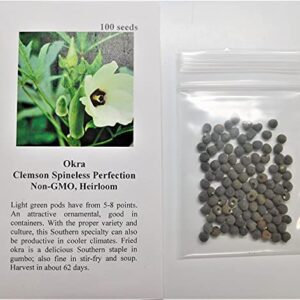 David's Garden Seeds Okra Clemson Spineless Perfection FBA-2538 (Green) 100 Non-GMO, Heirloom Seeds