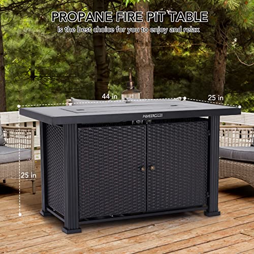 44 Inch Propane Fire Pit Table, PioneerWorks 50000BTU Rectangle Fire Table with Double-Sided Cover, Separate Storage Space, Slate Tabletop&Hidden Ignition, CSA Certified, Companion for Your Garden