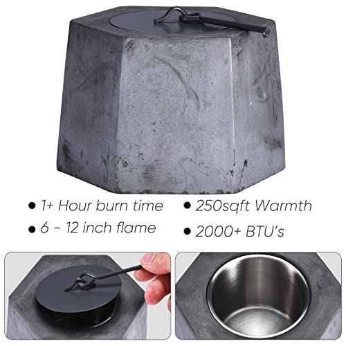 ROUNDFIRE Hexaganol Concrete Tabletop Fire Pit - Fire Bowl, Portable Fire Pit, Small Personal Fireplace for Indoor and Garden Use.