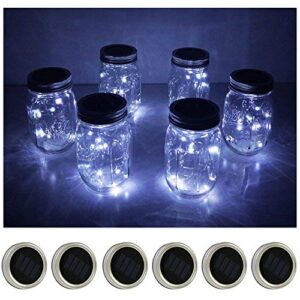 decorman solar mason jar lid lights, 6 pack 20 led waterproof string fairy star firefly jar lids lights for patio garden yard lawn party wedding christmas decoration(jars & hangers not included)