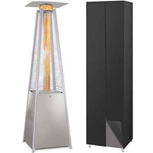 hykolity 48000 btu pyramid patio heater, glass tube propane patio heater with wheels and cover, outdoor propane heaters for backyard, garden, patio, porch and pool, silver grey