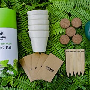 Awake Farms Indoor Herb Garden Seed Starter Kit – Indoor Grow Kit with Bamboo Pots, Soil Discs, Moisture Meter, Plant Markers, Seeds - Herb Seeds Variety Pack Indoor – Ideal for Balcony, Windowsill