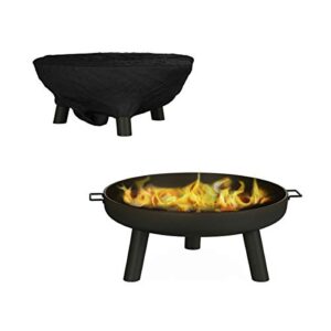 Pure Garden 50-LG1200 27.5” Outdoor Fire Pit-Raised Steel Bowl for Above Ground Wood Burning-Side Handles & Storage Cover-for Patios, Backyards & Camping, 27.55", Black