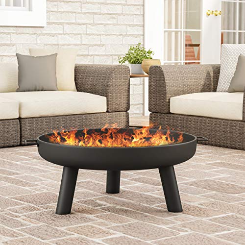 Pure Garden 50-LG1200 27.5” Outdoor Fire Pit-Raised Steel Bowl for Above Ground Wood Burning-Side Handles & Storage Cover-for Patios, Backyards & Camping, 27.55", Black