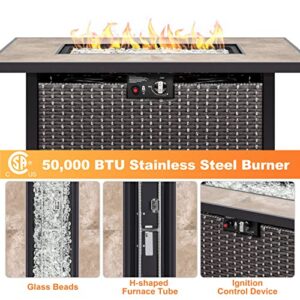 Nuu Garden 43 inch 50,000 BTU Propane Gas Fire Pit Table and Glass Fire Pit Wind Guard Bundle