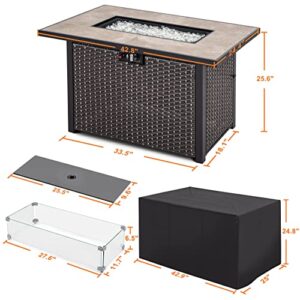 Nuu Garden 43 inch 50,000 BTU Propane Gas Fire Pit Table and Glass Fire Pit Wind Guard Bundle