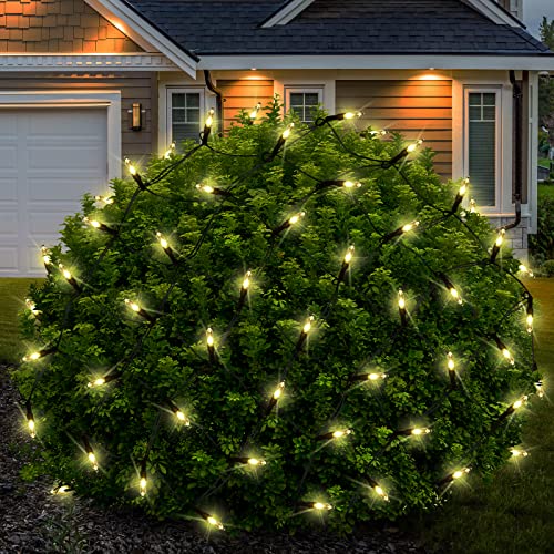 Christmas Net Lights Outdoor 120 LED 5ftx6ft Christmas Decorations Lights ,8 Modes Connectable Waterproof Net Mesh Lights for Xmas Trees, Bushes, Wedding, Garden, Outdoor, Indoor Decor (Warm White)