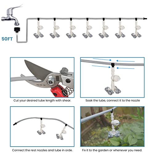 LINEX Misters for Outside Patio,Outdoor Misting Cooling System with 50FT/15M Misting Line, 7 Mist Nozzles, 3/4" Adapter for Parasol Garden Greenhouse Trampoline Waterpark