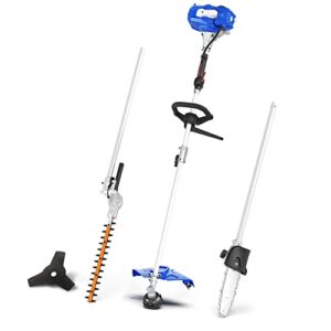 wild badger power 26cc weed eater/wacker gas powered, string trimmer/edger, pole saw, hedge trimmer and brush cutter blade, 4-in-1 multi yard care tools, rubber handle & shoulder strap included