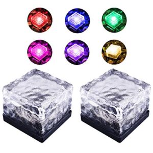 zerira solar glass brick lights, solar landscape light led ice flower ground buried lamp for outdoor yard deck road path garden decoration (color) (2 pack)