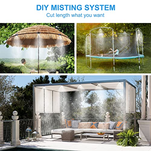 LADER Misters for Outside Patio, Misting Cooling System, 62FT (19M) Misting Line + 22 Brass Mist Nozzles + a Brass Adapter(3/4"), Water Mister System for Outside Patio, Garden, Greenhouse, Trampoline