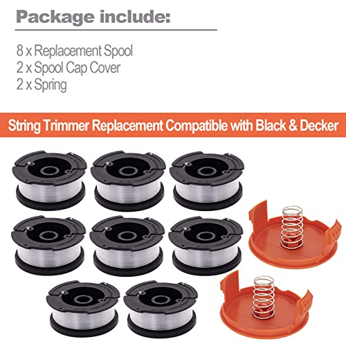 TOPEMAI AF-100 Spool, 0.065" Line String Trimmer Replacement Compatible with Black & Decker AF-100-3ZP GH900 GH600 String Trimmer(8 Pack+2 Spool Cap and Spring)