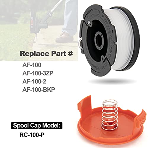 TOPEMAI AF-100 Spool, 0.065" Line String Trimmer Replacement Compatible with Black & Decker AF-100-3ZP GH900 GH600 String Trimmer(8 Pack+2 Spool Cap and Spring)