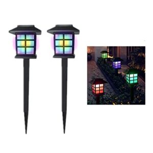 NEWOTE Outdoor Solar Pathway Lights Waterproof 2-Packs Outside LED Decorative Lights Landscape Lighting for Yard Patio Driveway Garden (RGB)