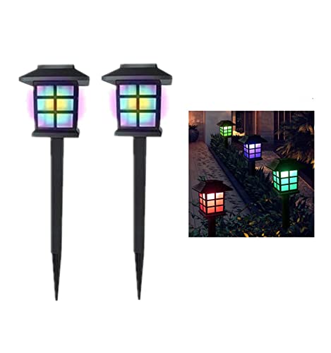 NEWOTE Outdoor Solar Pathway Lights Waterproof 2-Packs Outside LED Decorative Lights Landscape Lighting for Yard Patio Driveway Garden (RGB)