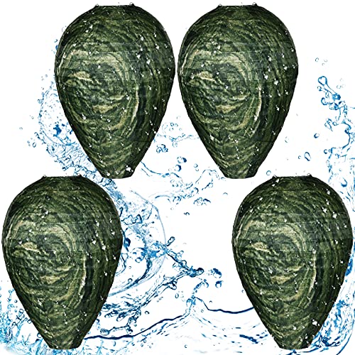 Wasp Nest Decoy Hanging Wasp Repellent Deterrent Upgraded Waterproof Material Fake Nest Decoys for Wasps Hornets Yellow Jackets Home Garden Yard Outdoors (Dark Green,4 Pieces)