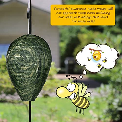 Wasp Nest Decoy Hanging Wasp Repellent Deterrent Upgraded Waterproof Material Fake Nest Decoys for Wasps Hornets Yellow Jackets Home Garden Yard Outdoors (Dark Green,4 Pieces)