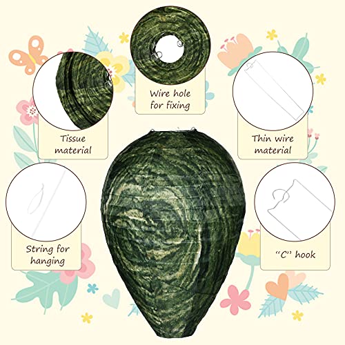 Wasp Nest Decoy Hanging Wasp Repellent Deterrent Upgraded Waterproof Material Fake Nest Decoys for Wasps Hornets Yellow Jackets Home Garden Yard Outdoors (Dark Green,4 Pieces)