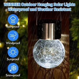 WENMER 12 Pack Outdoor Hanging Solar Lights Waterproof Cracked Glass Ball Lights with Hook and Clip Decorative Globe Solar Hanging Lights for Patio Garden Tree Fence Balcony Yard, Cold White