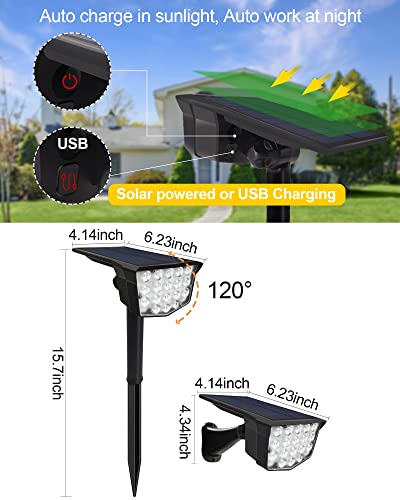 COCOMOX Solar Spot Lights Outdoor, 700 Lumens Solar Lights Outdoor Waterproof, IP67 Solar Powered Garden Lights Landscape Lighting Dusk-to-Dawn 3 Modes Spotlight for Yard Driveway Flag 2 Pack White