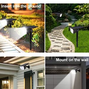 COCOMOX Solar Spot Lights Outdoor, 700 Lumens Solar Lights Outdoor Waterproof, IP67 Solar Powered Garden Lights Landscape Lighting Dusk-to-Dawn 3 Modes Spotlight for Yard Driveway Flag 2 Pack White