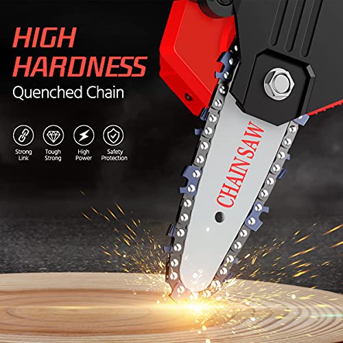 Mini Chainsaw Cordless, Rechargeable 4-Inch Handheld Chain Saw Portable Electric Saw 21V Lithium Battery Operated for Tree Branch Wood Cutting with Gloves and Goggles (Upgraded Version)