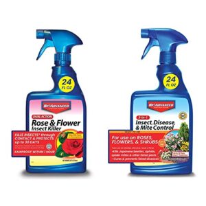 BioAdvanced 502570B Dual Action Rose & Flower Insect Killer Insecticide, 24-Ounce, Ready-to-Use & 701290B Insecticide Fungicide Miticide 3-in-1 Insect, Disease & Mite Control, 24 Oz