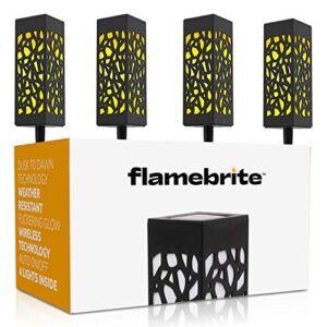 brightology flamebrite outdoor pathway solar lights (4 lights), garden & landscape light l flickering glow, wire-free, auto on/off, dusk to dawn technology