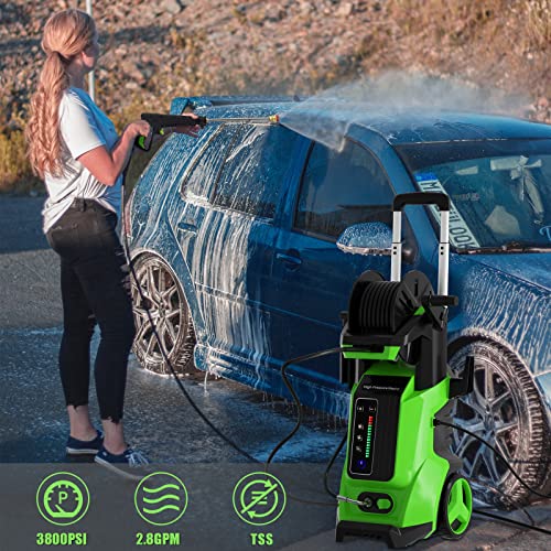 BOSEN Electric Pressure Washer - 3800 PSI + 2.8 GPM High Pressure Washers with 4 Interchangeable Nozzles and Foam Cannon Hose Reel, Power Washers Electric Powered for Home/Driveway/Patio