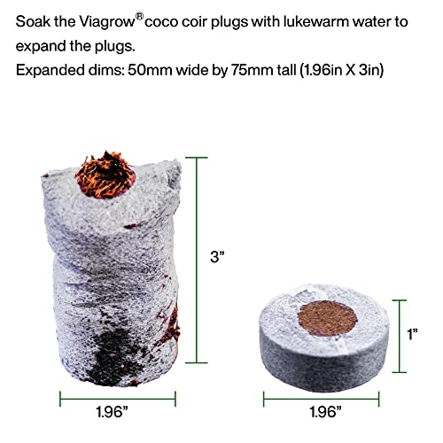 Viagrow Coco Coir Seed Starter Plugs, Sustainable Soil Pods, Expandable Coco Discs 50mm, 50-Pack