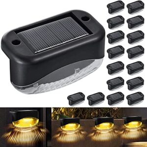 hisolar 16 pack solar deck lights outdoor solar step lights led garden fence lights solar powered waterproof stair lights for deck railing garden yard patio driveway, warm white