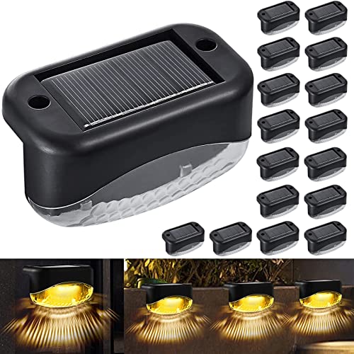 HiSolar 16 Pack Solar Deck Lights Outdoor Solar Step Lights LED Garden Fence Lights Solar Powered Waterproof Stair Lights for Deck Railing Garden Yard Patio Driveway, Warm White